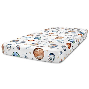 Outer Space Crib Sheet | Extra Soft and Stretchy Jersey Knit Cotton | Unique Watercolor Design