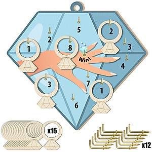 Foilswirl 28 Pcs Bridal Shower Ring Game Ring Toss Bridal Shower Game Set Include 1 Diamond Game Board 15 Wooden Diamond Rings 12 Hooks for Wedding Engagement Bachelorette Party Games Favors