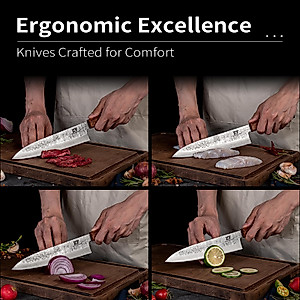 ZF Kitchen Knife Chef Santoku Knife 8 Inch Multipurpose High Carbon Stainless Steel Japanese Cooking Knife for Meat Vegetable Fruit with Ergonomic Handle (YE174)
