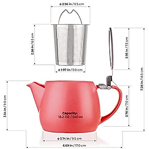Tealyra - Pluto Porcelain Small Teapot Red - 18.2-ounce (1-2 cups) - Matte Finish - Stainless Steel Lid and Extra-Fine Infuser To Brew Loose Leaf Tea - 540ml