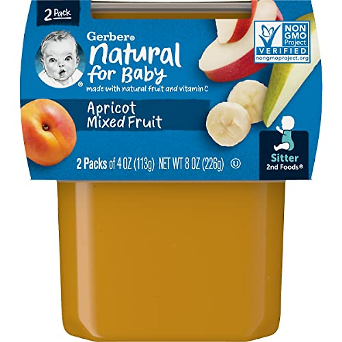 Gerber Natural for Baby 2nd Foods Baby Food Tubs, Apricot Mixed Fruit, Made with Natural Fruit & Vitamin C, Pureed Baby Food, 2-4 Ounce Tubs/Pack (Pack of 4)