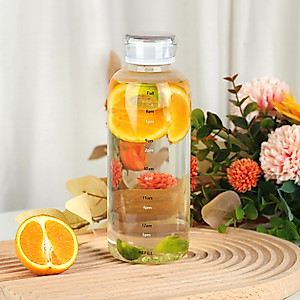 Joeyan 22 oz Glass Water Bottle with Straw and 2 Lids,Drinking Jars with Cleaning Brush Sleeve and Time Marker,Clear Tumbler,Leakproof Iced Coffee Cup,Large Smoothie Boba Tea Glasses,Dishwasher Safe