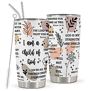 HOMISBES Christian Gifts for Women - Stainless Steel I Am a Child of God Tumbler Cup 20oz - Christian Faith Jesus God Bible Verse Religious Gifts