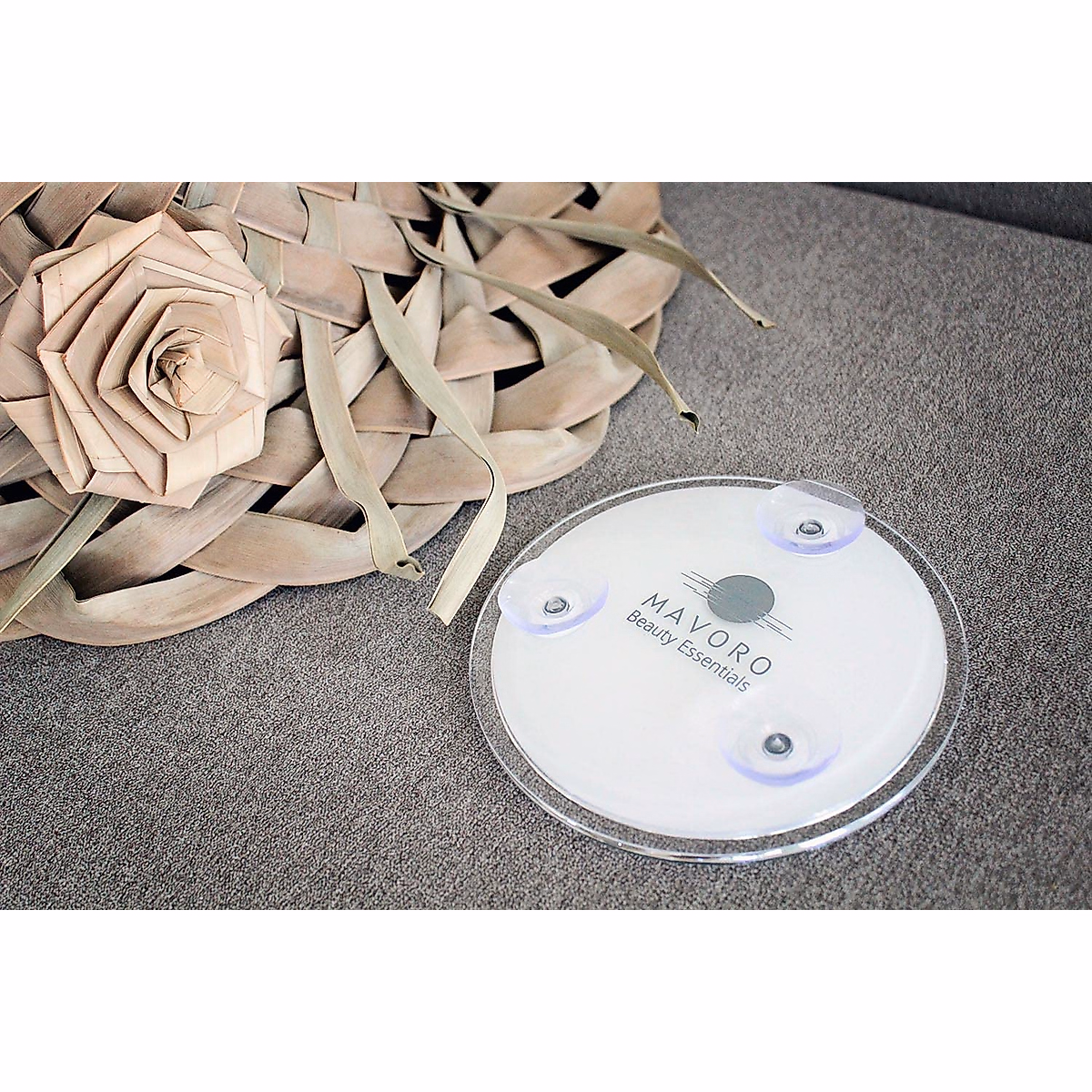 Mavoro Magnifying Mirror with Suction Cups - Triple Suction Cup Stick on Mirror with 10X Magnification. Portable Travel Makeup Mirror, Magnified Cosmetic Mirror