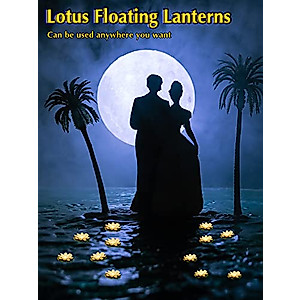 12 Pcs Floating Pool Lights Lotus Floating Lanterns LED Lifelike Floating Lamp Battery Operated Lily Pad Flower Candle Fun Pool Accessories for Pond Decor, Yellow Light (White, 3.94 Inch)