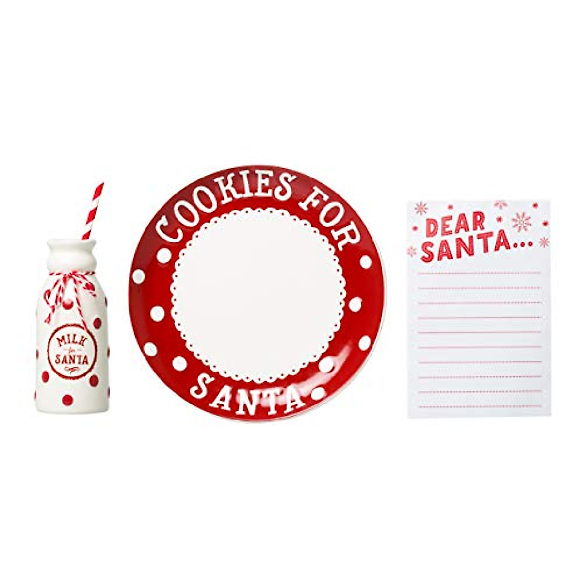 Pearhead Christmas Cookies for Santa Plate, Milk Jug and Dear Santa Notepad Set, Holiday Home Decorations, Christmas Eve Family Traditions, Christmas Gift Ideas For Kids, 3 Piece Set