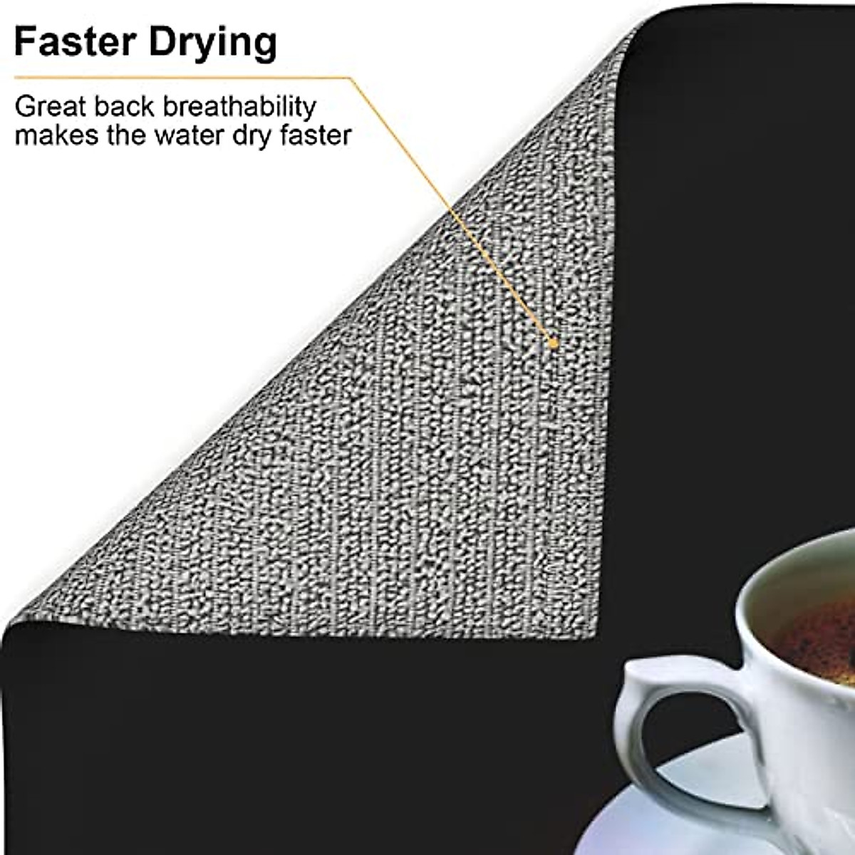 Hot Coffee with Coffee Bean Printed Drying Mat For Kitchen Ultra Absorbent Microfiber Dishes Drainer Mats Non-Slip Silicone Quick Dry Pad - 18 X 16inch