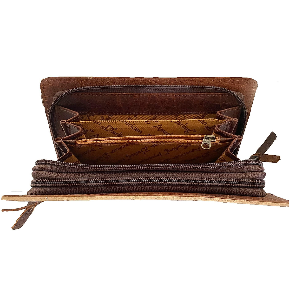 American Darling Womens Tooled Leather Sunflower Crossbody Clutch Purse, Brown