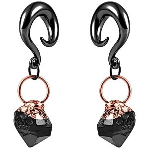 DOEARKO 2PCS Cool Black Natural Stone Ear Plugs Tunnel 316 Stainless Steel Ear Hook Piercing Ear Weight Hangers Pair Selling 2g 0g (4mm(6G), Black)