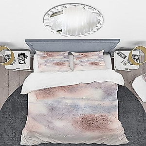 DESIGN ART Designart 'Pastel Abstract with Blue Pink Gray & Red Spots' Modern Duvet Cover Comforter Set King Cover + Comforter + 2 King Shams 4 Piece