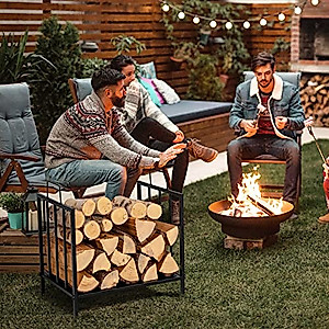 Tangkula Firewood Rack, Heavy Duty Logs Stand Stacker with Convenient Side Handles, Sturdy Steel Frame & Raised Legs, Metal Log Holder Stand for Indoor Fireplace, Outdoor Patio Fire Pit Stove, Black