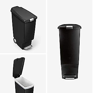 simplehuman 40 Liter / 10.6 Gallon Slim Kitchen Step Trash Can With Secure Slide Lock, Black Plastic