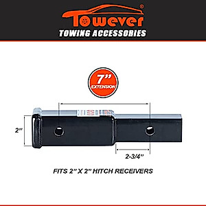 Towever 84332 Trailer Hitch Extender 2 Inch Receiver Tube Extension, 7 inches Length, 3500 lbs. GTW