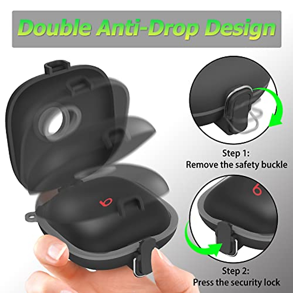 [Upgrade Lock] Case for Beats Fit Pro 2021 Earbuds Armor Shockproof Protective with Anti-Lost Lanyard Keychain (Black)