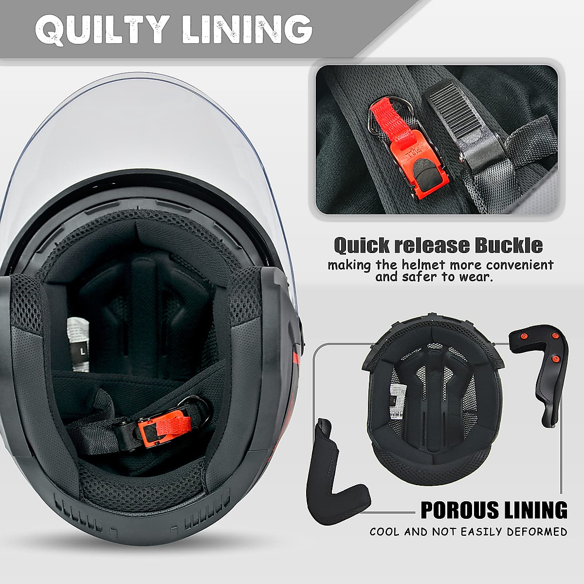 Motorcycle Helmet,Adult Open-face Motorbike Helmet Double Visor 3/4 Open Face Sun Shield Scooter Street Dirt Bike Helmet DOT Approved (X-Large, RED)