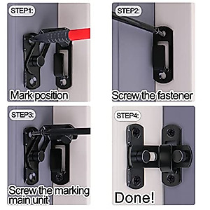 XQDWX 90 Degree Barrel Bolt Door Lock, thickened Stainless Steel Door Lock, Sliding door latch, With Bumper Pads, Black, 4 Inch, 904BB-BL-1