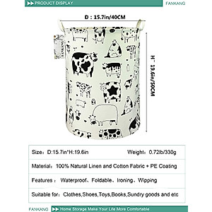 FANKANG Storage Basket, Nursery Hamper Canvas Laundry Basket Foldable with Waterproof PE Coating Large Storage Baskets for Kids Boys and Girls, Office, Bedroom, Clothes,Toys（Cows）