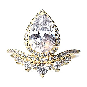 Engagement Round Cut Zircons Women Wedding Rings Jewelry Rings for Woman Full Diamond Ladies Ring Packs of Rings (Gold, 10)