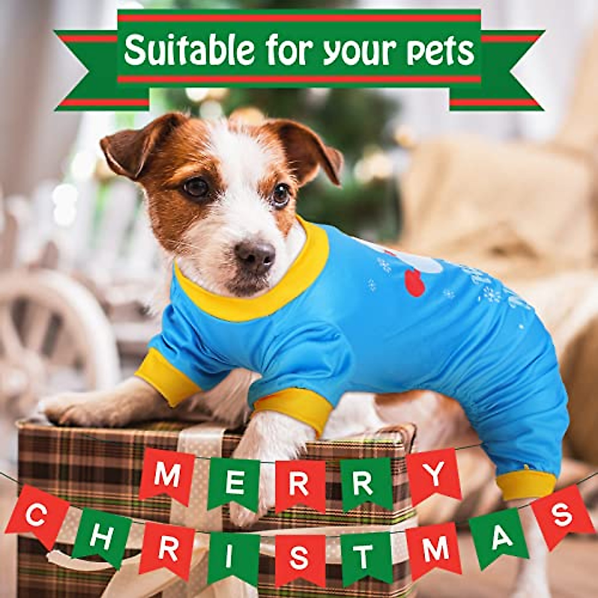 3 Pieces Christmas Dog Pajamas Dog Jumpsuit Pet Christmas Pajamas Clothes Holiday Dog Bodysuit Dog Puppy Rompers Bodysuit Santa Claus Snowman Elk Dog Apparel Jumpsuit for Pet Puppy Dog Cat (Medium)