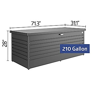 Biohort Leisuretime 210 Gal. Steel Metallic Dark Grey 71in x 31 in x 28in Deck Box with Soft Close Hydraulic Lift (210 Gallon)