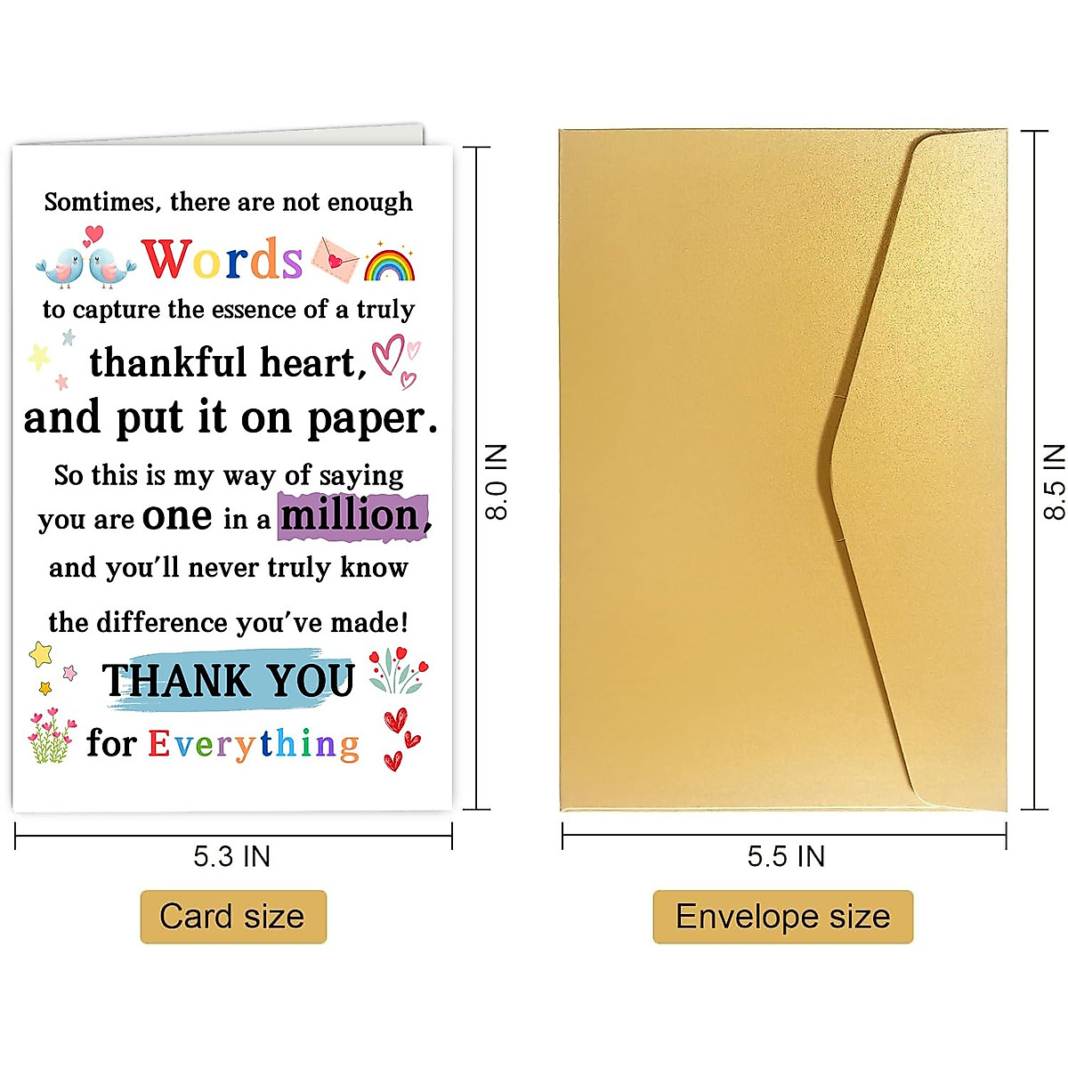 CUNCUN Lovely Thank You Card for Friend, Poem Thank You Card for Teacher, Appreciation Card for Boss Coworker, Sweet Friendship Card for Him Her, One in A Million