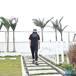 Men's Wide Brim Sun Fishing Hat Outdoor UPF 50+ Sun Protection with Removable Face and Neck Flap Dark Grey