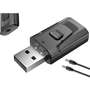 SHANFEILU USB BT 5.0 Adapter 4-in-1 Wireless Stereo Audio Transmitter Receiver Adapter with 3.5mm AUX for Car Aux PC TV Speaker Home Audio System