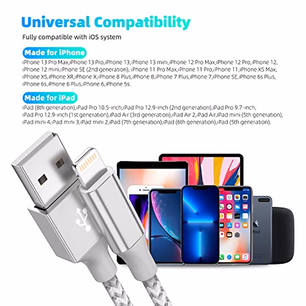 iPhone Charger [Apple MFi Certified] 3pack 10FT Lightning Cable Fast Charging High Speed Transmission Cord Compatible iPhone 14/13/12/11 Pro Max/XS MAX/XR/XS/X/8/7/Plus/6S -Grey White