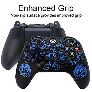 Xbox-One Controller Skin, BRHE Anti-Slip Silicone Cover Protector Case Accessories Set for Microsoft Xbox 1 Wireless/Wired Gamepad Joystick with 2 Thumb Grips Caps (Blue)