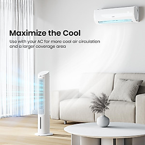 TOSOT Tower Fan Oscillating 80°, Cooling Fan with 2 Ice Packs, CFM 360m³/h, 3 Speed Quiet Fan with Remote Control, 7 Hours Timer, Humidifiers with Removable 4L Water Tank, Floor Fan for Home Bedroom