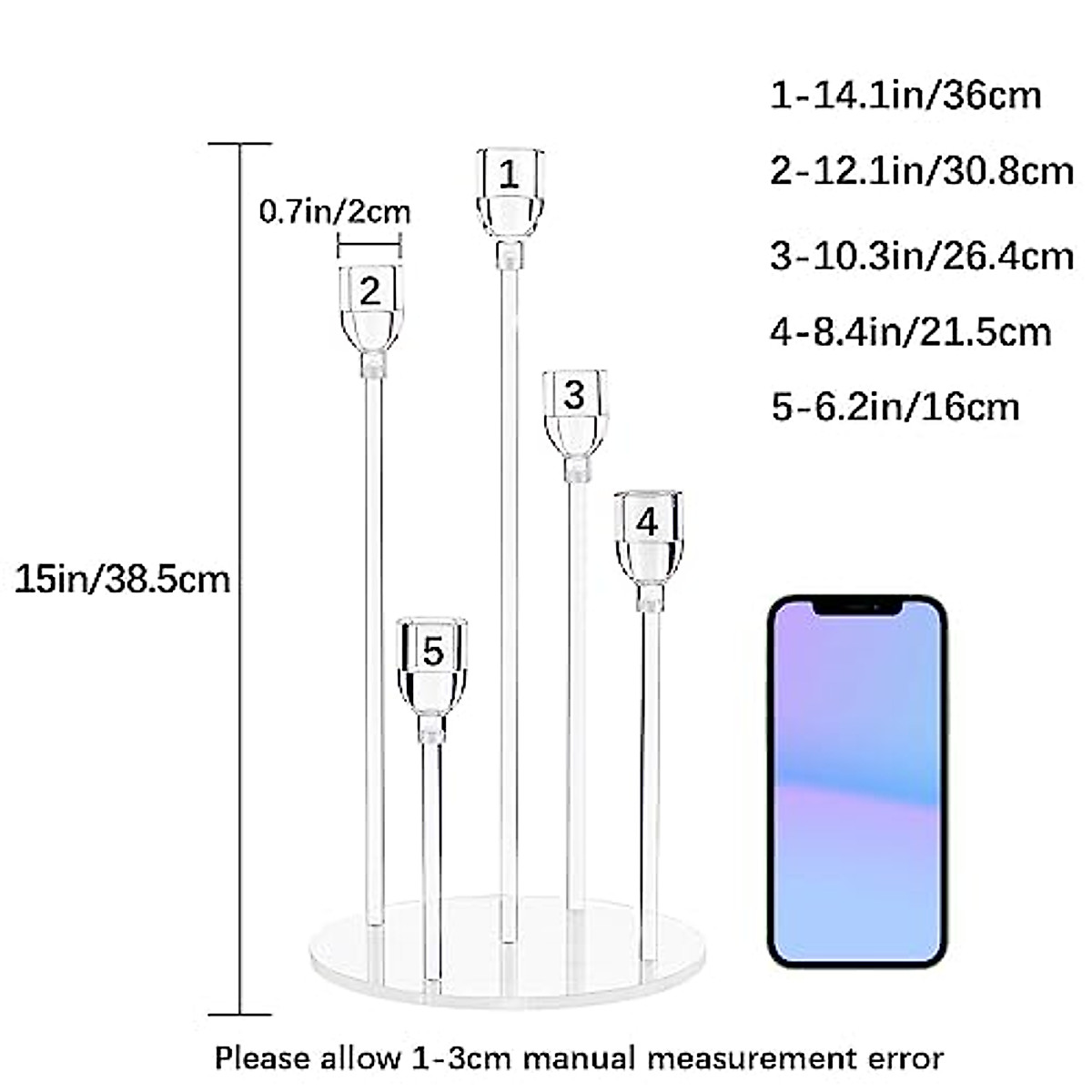 Fullvaseer Acrylic 5 Arms Candle Holder Clear Candelabra Centerpieces for Wedding Living Room Dinner Table Christmas Decoration