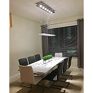 7PM Rectangle Chandeliers for Dining Room, 6-Light Modern K9 Crystal Chandeliers, Raindrop Chandeliers, Dimmable, Adjustable Color Temperature, Pendant Lights for Kitchen Island, L40 x W10 x H40