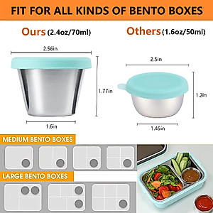 HOMMES Salad Dressing Container to Go, 6x2.4 oz Large Containers with Lids, Reusable Sauce Containers for Lunch Box, 18/8 Stainless Steel Condiment Cup, Easy to Open, Leakproof Dipping Sauce Cups