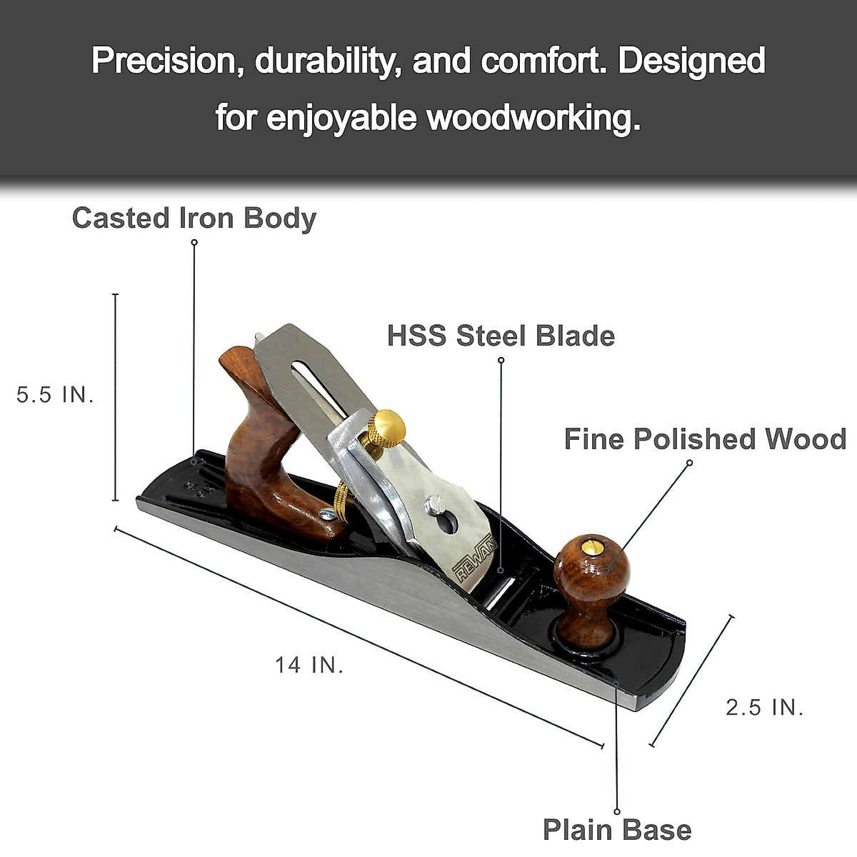 Rewan No 5 Jack Plane Set: Includes Protective Sleeve, Extra Blade, and Jack Plane - Wood Planer Kit - Top Choice for Woodworking Planer - End Plane Tool - Best Planers Woodworking - Wood Planers