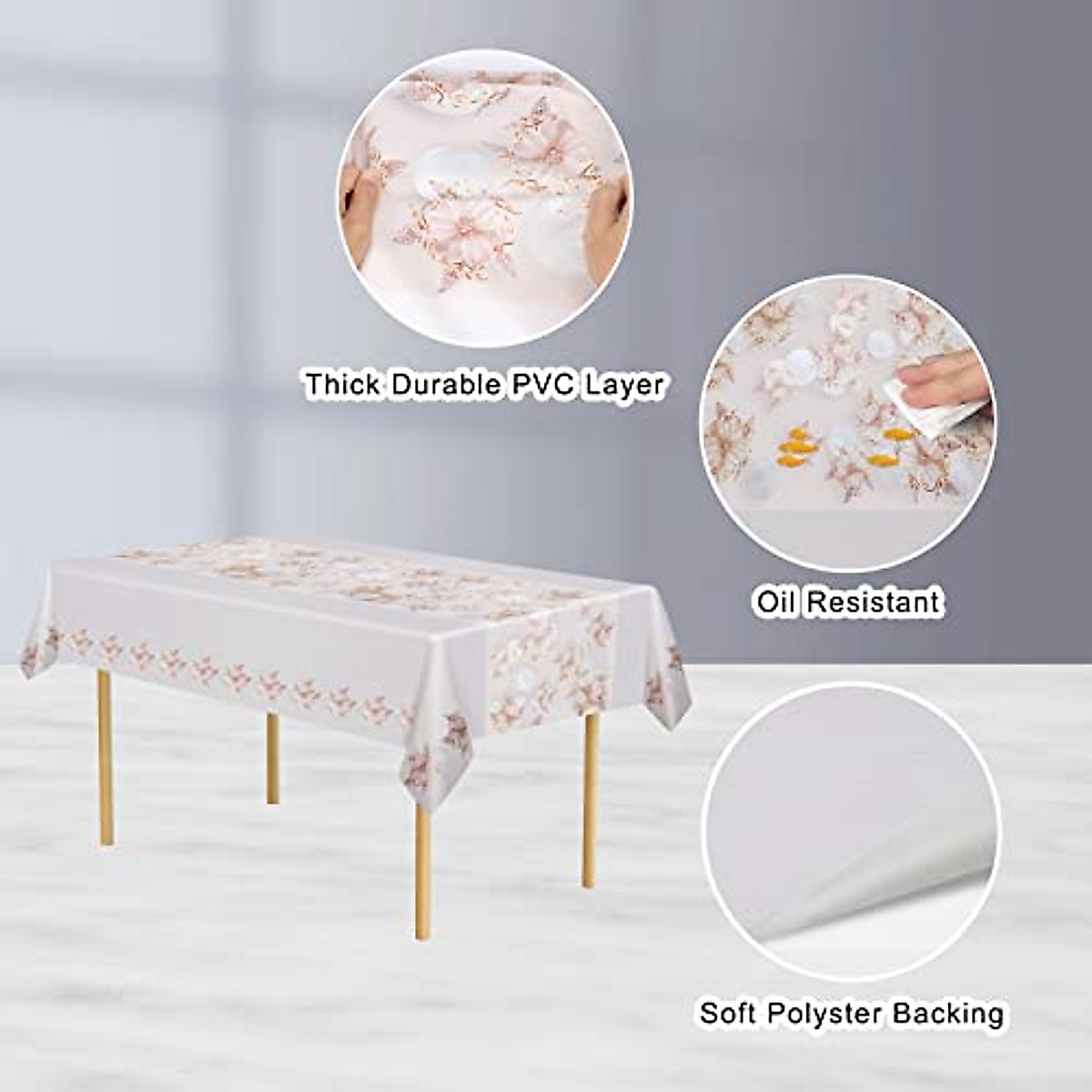 FYY Wipeable Plastic Tablecloth - 55 x 70 Inch Heavy Duty Waterproof PVC Rectangle Tablecloth, Oil Spill Proof, Heat-Resistant, Polyester Backing Plastic Table Cover for Dining, Camping, Picnic, Party