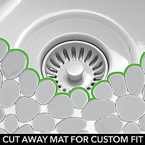 mDesign Adjustable Kitchen Sink Dish Drying Mat/Grid - Soft Plastic Sink Protector, Cushions Sink, Dishes - Quick Draining Pebble Design - Includes 1 Saddle, 2 Large Mats - Set of 3 - Light Gray Stone