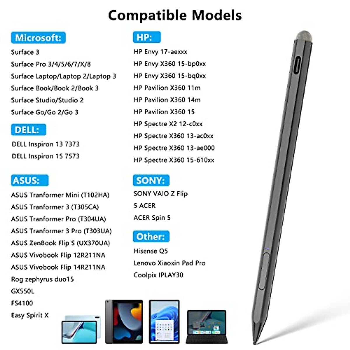 KOKABI Stylus Pen for Surface, 4096 Pressure Sensitivity Microsoft Surface Pen Magnetic, Rechargeable and Palm Rejection Surface Pencil for Surface Pro 8/X/7/6/5/4/3, Surface 3/Go/Book/Laptop/Studio