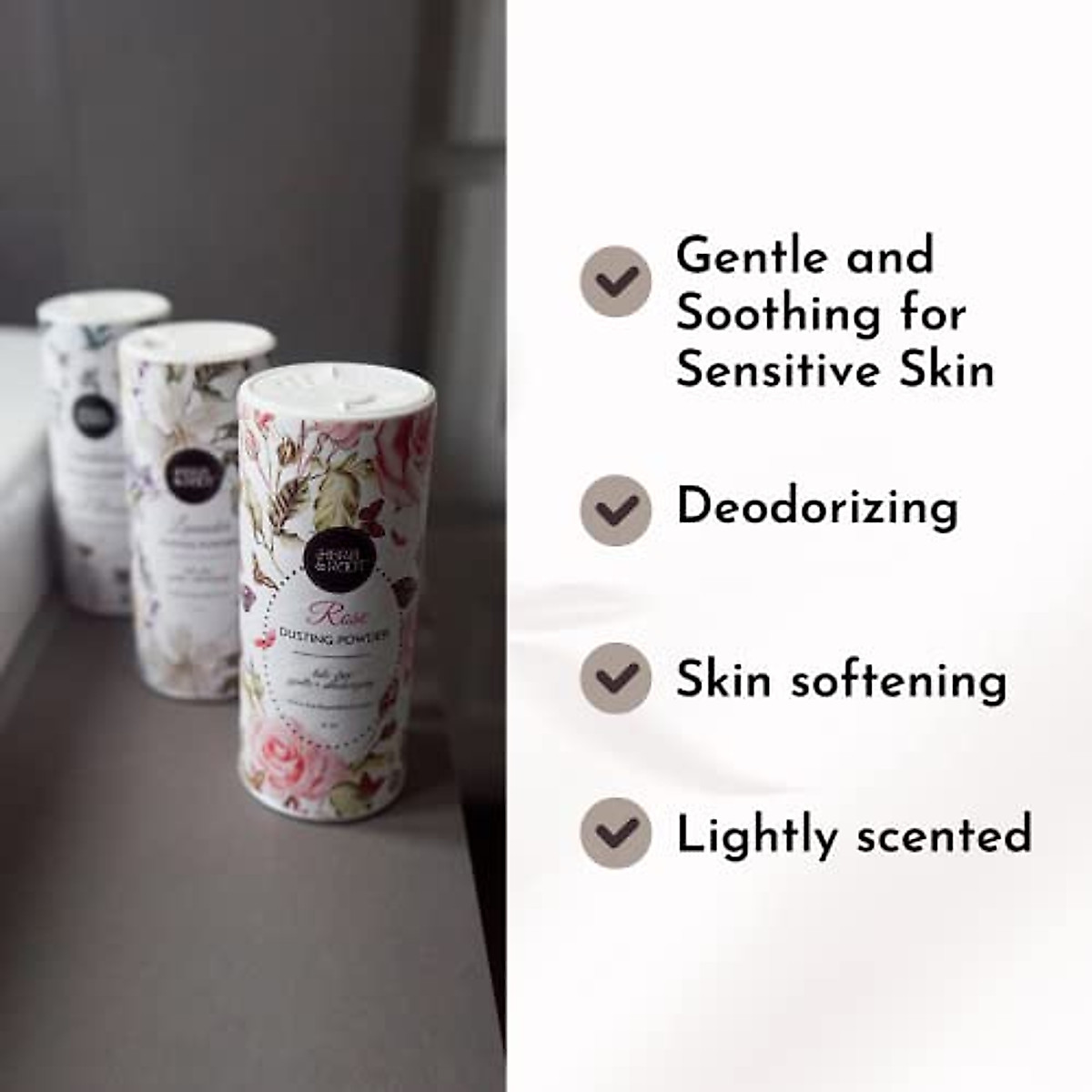 Herb & Root Body Dusting Powder Set of 3 with Rose, Lavender, and Sandalwood (no Puff Included)