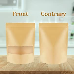 50 Pcs Stand Up Kraft Paper Bags with Window, Resealable Zip Lock Food Storage pouch,dog treat bags,Bakery Bags coffee bags candy bags sealable small business 5.5 x7.9 Inch, (Medium 5.5 * 7.9 Inch)