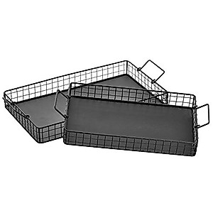 MyGift Black Metal Wire Nesting Serving Trays, Decorative Storage Baskets with Handles, Set of 2