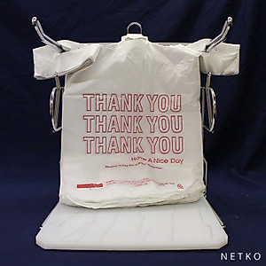 Netko Thank You Shopping Bags - Plastic Grocery Reusable White Bags | T-shirt Bags | Heavy Duty Gift Carrier Market Bags in Bulk 50 Pack