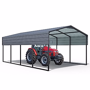 12x20 Ft Metal Carport, Heavy Duty Car Port with Galvanized Steel Roof, Outdoor Car Garage, Large Carport Canopy, Steel Car Shelter for Car, Boats and Truck, Charcoal Black