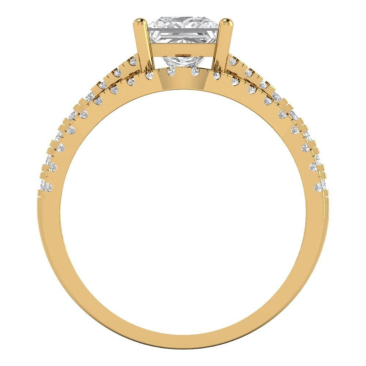3.36 ct Princess Cut Clear Simulated Diamond 14k Yellow Gold Solitaire W/Accents Wedding Engagement Promise Ring size 8