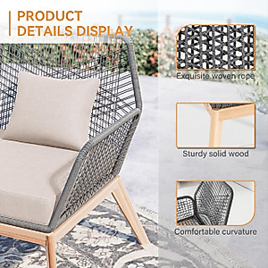 ASJMR 5-Piece Patio Furniture Set, Solid Wood Woven Rope Set Balcony Modern Outdoor Living Room All-Weather Set, Suitable for Backyard, Swimming Pool, Deck, Garden