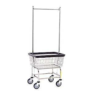 R&B Wire™ 100E58 Heavy Duty Wire Laundry Cart with Double Pole Rack, 2.5 Bushel, Chrome