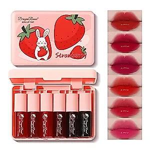 ZARICS 6 Colors Lip Tint Stain Set, Korean Lip Gloss Matte Velvet Lip Stain Plumping Mini Liquid Lipstick, Multi-use Lip and Cheek Tint, Non-Stick Cup, Long lasting Waterproof Lip Tint Makeup