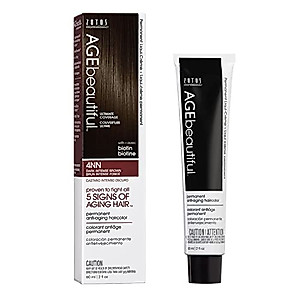 AGE beautiful Permanent Hair Color Dye Liqui Creme | 100% Gray Coverage | Anti-Aging Haircolor | Biotin for Thicker, Fuller Hair | Professional Salon Coloring | 4NN Dark Intense Brown