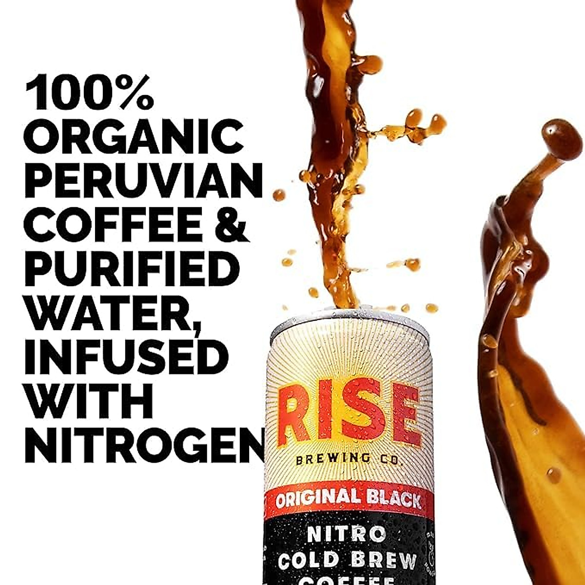 RISE Brewing Co. | Original Black Nitro Cold Brew Coffee | Sugar and Gluten-Free, Vegan | Organic & Non-GMO | Low Acidity | 7 fl. oz. Cans (4 Pack)