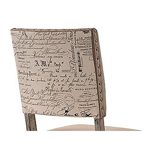 Roundhill Furniture Birmingham Script Printed Driftwood Finish Dining Chair with Nail head, Set of 2,