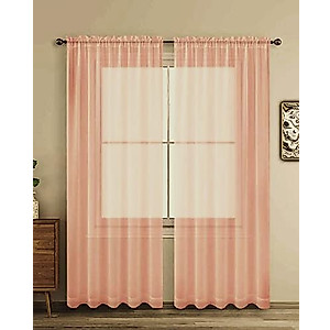 WPM Peach Color Window Sheer Treatment Panels Beautiful Rod Pocket Voile Elegance Curtains Drapes for Living Room, Bedroom, Kitchen Fully Stitched, Set of 2 (Blush Pink, 84" Inch Long)